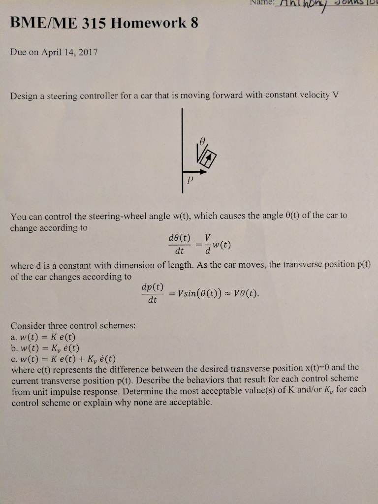 Solved Design a steering controller for a car that is moving | Chegg.com