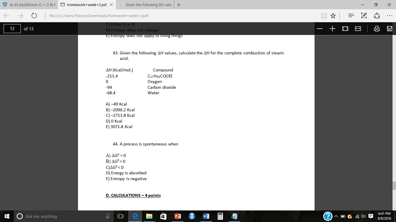 Solved Given the following Delta H values, calculate the | Chegg.com