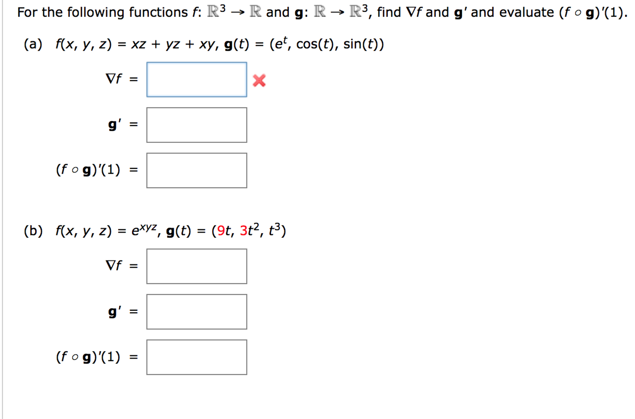 Solved For the following functions f: R^3 rightarrow R and | Chegg.com