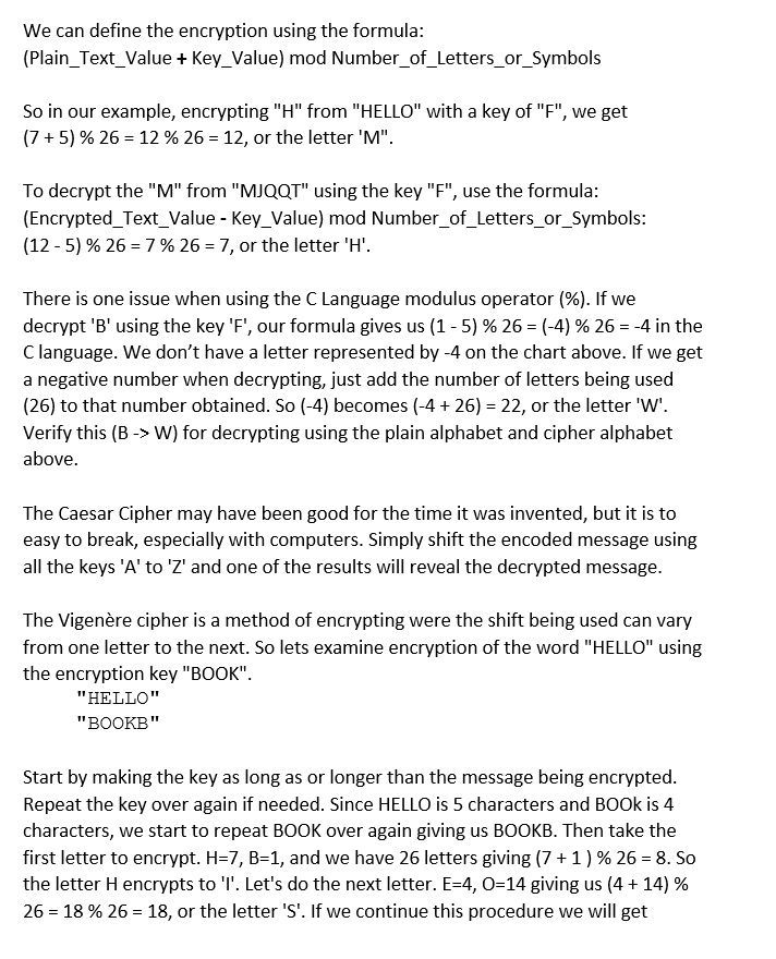 Solved "Vigenère Cipher" In cryptography, a shift cipher, | Chegg.com