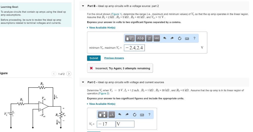 Solved Part B Ideal op amp circuits with a voltage source: | Chegg.com