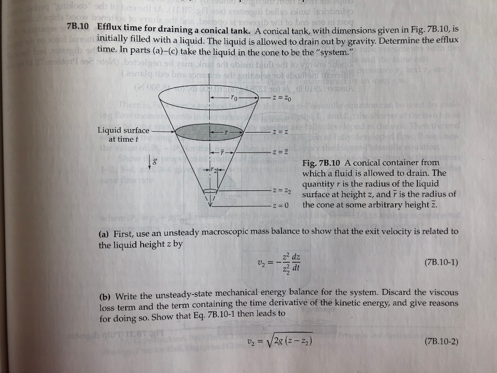 Solved ar 7B.10 Efflux time for draining a conical tank. A | Chegg.com