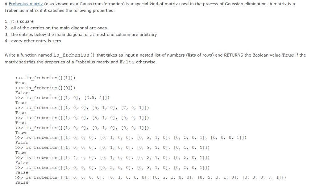 Solved A Frobenius matrix (also known as a Gauss | Chegg.com