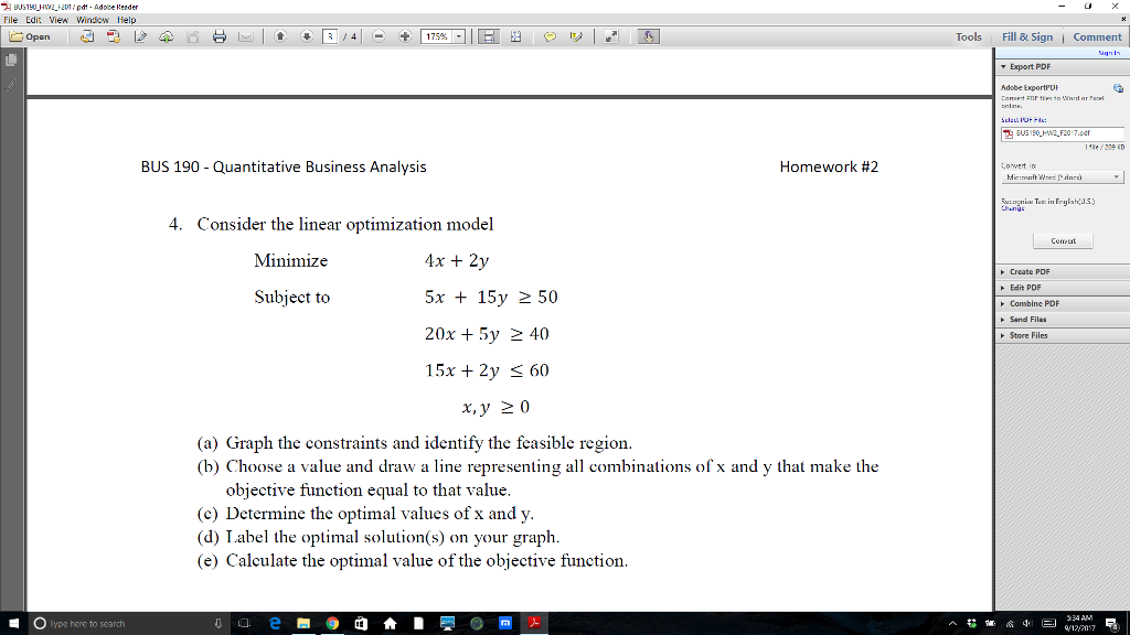 Solved Consider The Linear Optimization Model Minimize 4x