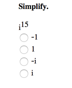 Solved Simplify. 15 1 -1 ?? O -i | Chegg.com
