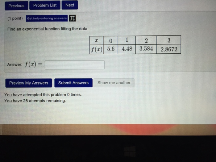 Solved Find an exponential function fitting the data: | Chegg.com