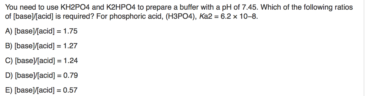 Solved You need to use KH2PO4 and K2HPO4 to prepare a buffer | Chegg.com