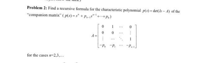 Solved Find a recursive formula for the characteristic | Chegg.com