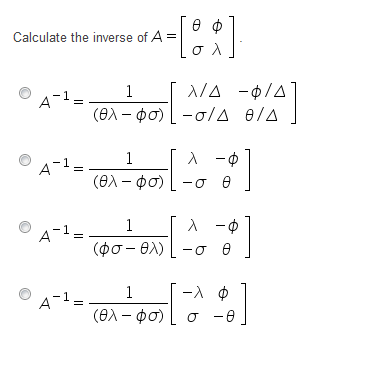 Solved Calculate the inverse of A= | Chegg.com