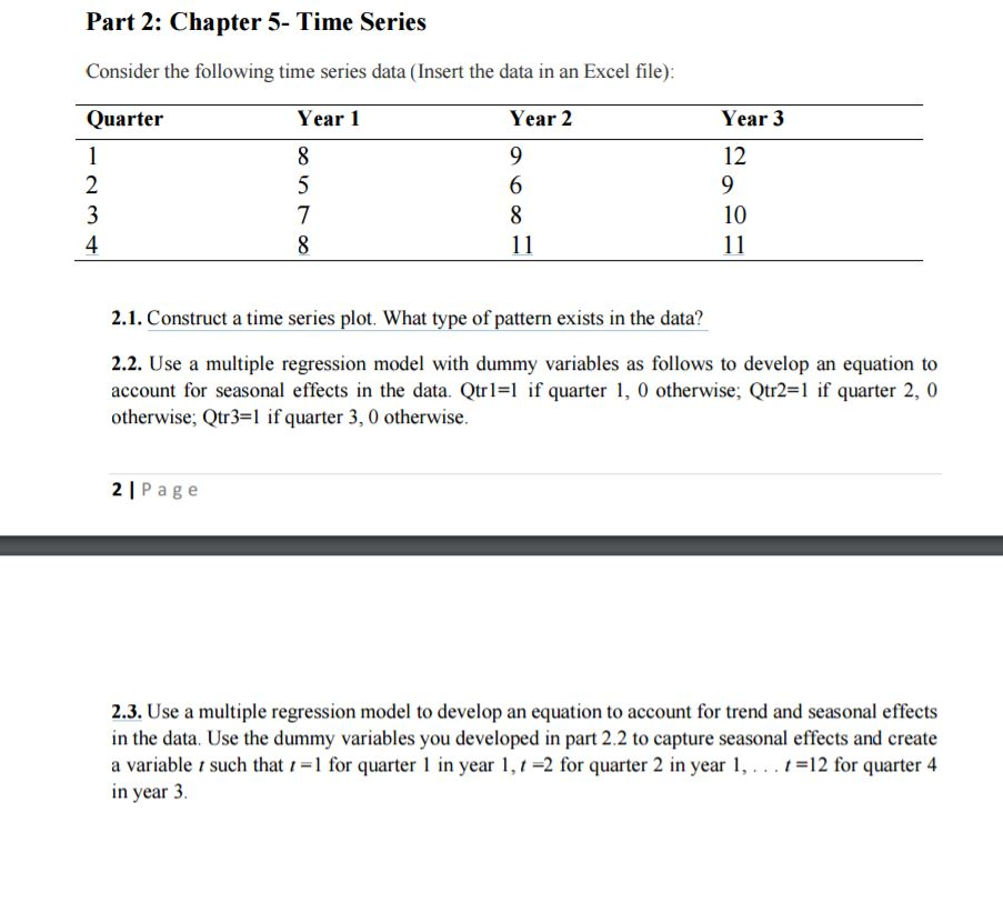 Consider the following time series data (Insert the | Chegg.com