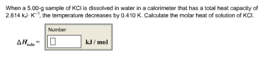 Solved When a 5.00-g sample of KCl is dissolved in water in | Chegg.com