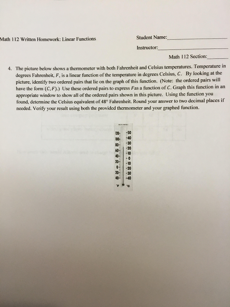 Solved Math 112 Written Homework: Linear Functions Student | Chegg.com