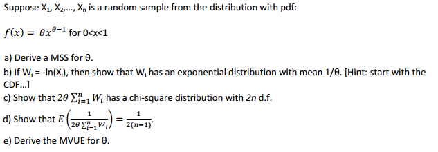 Suppose X1, X2,..., Xn is a random sample from the | Chegg.com