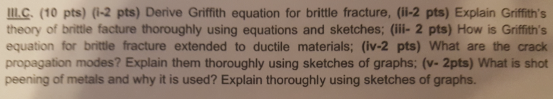 Solved Derive Griffith equation for brittle fracture, | Chegg.com