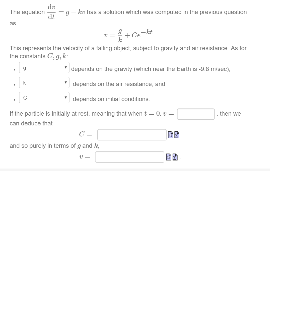 Solved Suppose That V T Is The Velocity Of A Falling Body