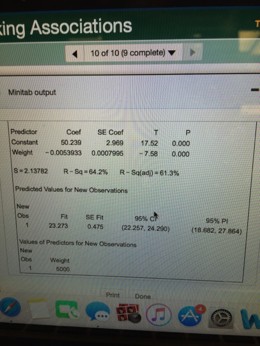Solved The Minitab output shown below was obtained by using | Chegg.com