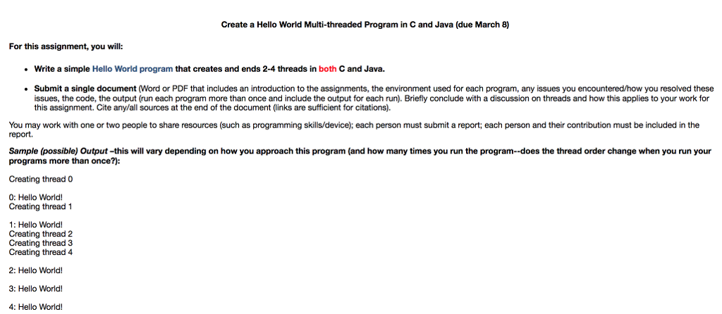 Solved Create A Hello World Multi Threaded Program In C And 