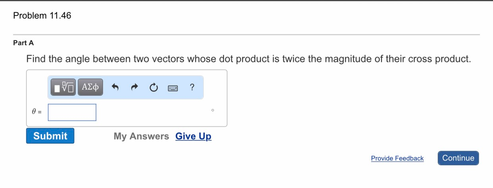 Solved Find the angle between two vectors whose dot product | Chegg.com