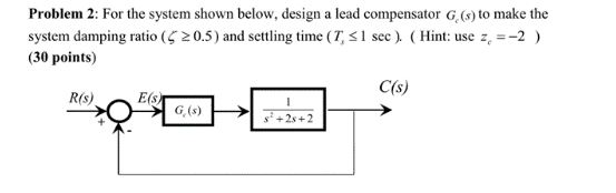 Solved For the system shown below, design a lead compensator | Chegg.com