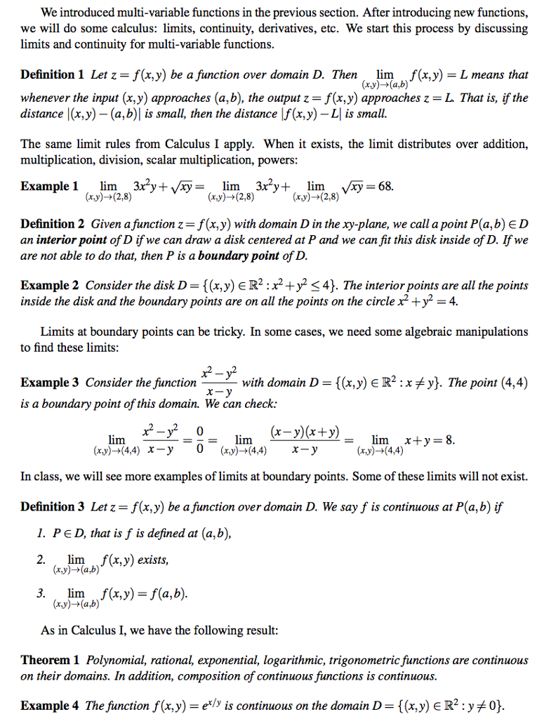 Solved We Introduced Multi Variable Functions In The