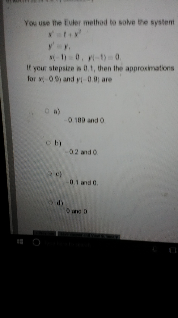 Solved You use the Euler method to solve the system y, ( 1) | Chegg.com