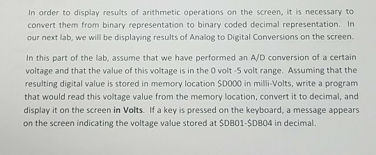 Solved In order to display results of arithmetic operations | Chegg.com