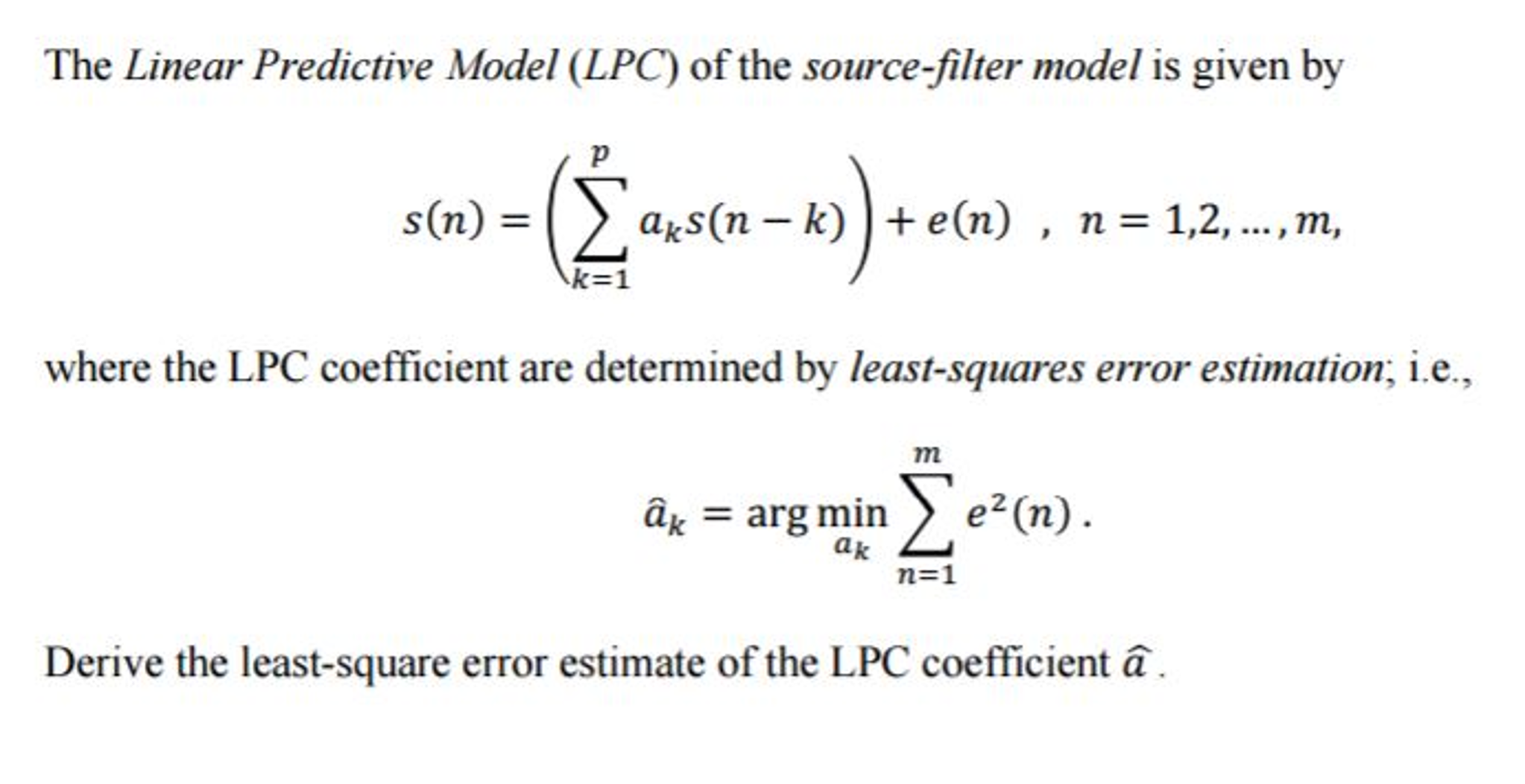 Derive The Least Square Model Error Estimate Of