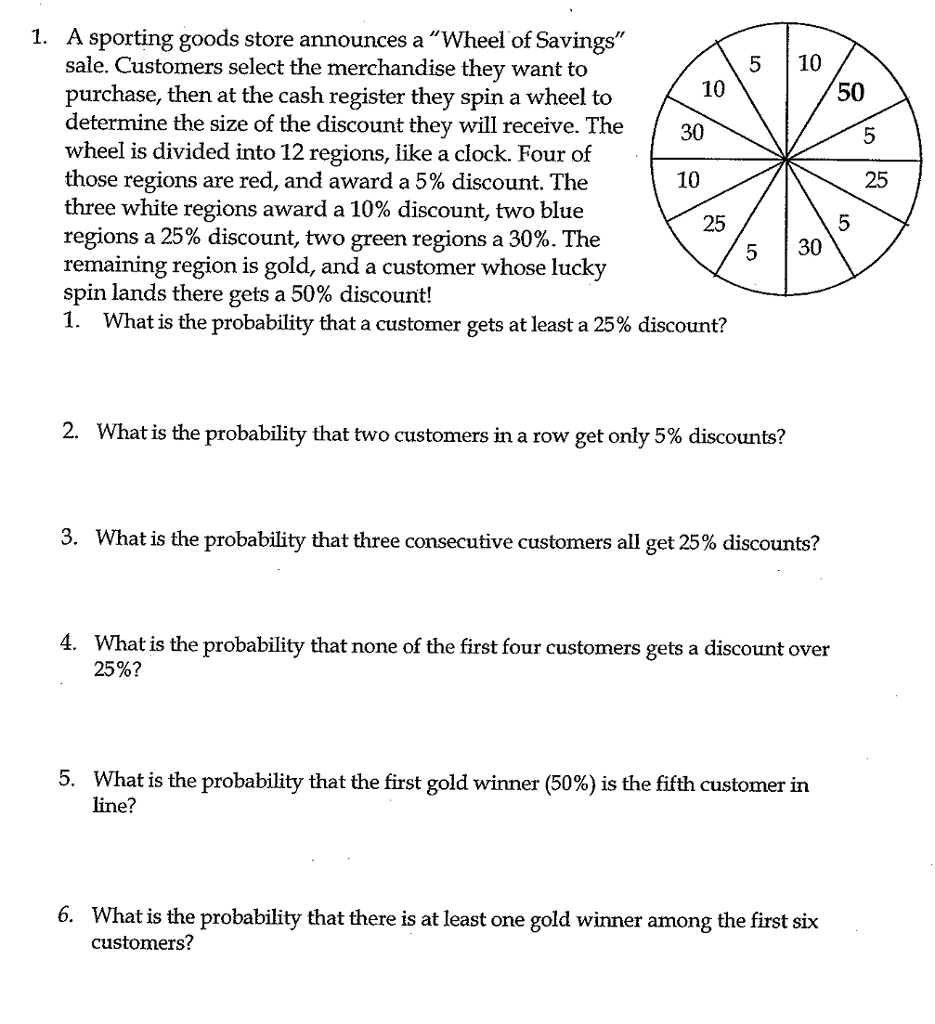 Solved A sporting goods store announces a "Wheel of Savings" | Chegg.com
