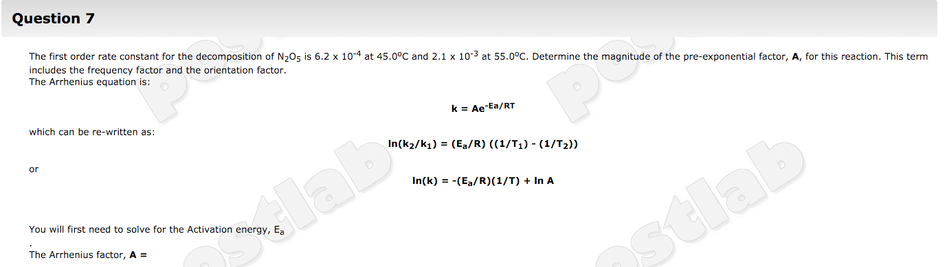 Solved The first order rate constant for the decomposition | Chegg.com