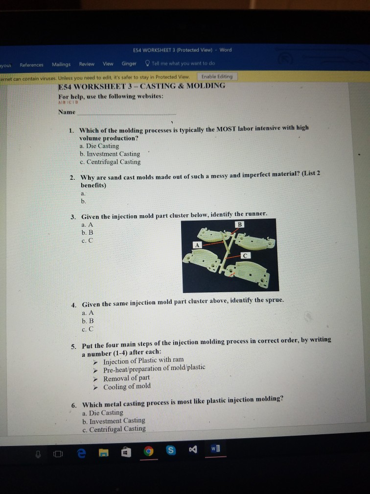 Solved E54 WORKSHEET 3 (Protected View) Word References | Chegg.com