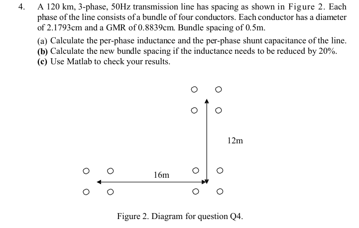 Solved A 120 km, 3-phase, 50Hz transmission line has spacing | Chegg.com