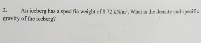 Solved An iceberg has a specific weight of 8.72 kN/m^3. What | Chegg.com