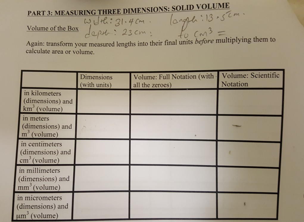 Solved PART 3: MEASURING THREE DIMENSIONS: SOLID VOLUME | Chegg.com