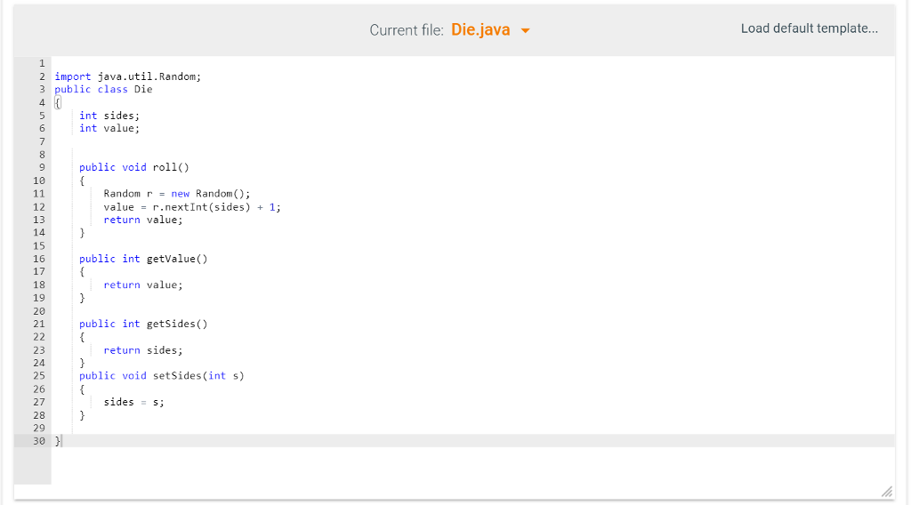 Solved Using the Die class you created in a previous lab, | Chegg.com