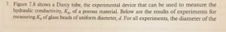 Solved 7. Figure 7.8 shows a Darcy tube, the experimental | Chegg.com