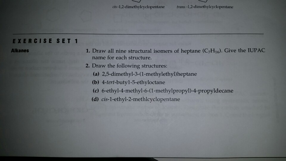 Solved EXERCISE SET 1 Alkanes cis-1,2-dimethyl cyclopentane | Chegg.com