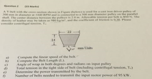 Solved Question 2 (15 Marks) A V-belt with the cross-section | Chegg.com