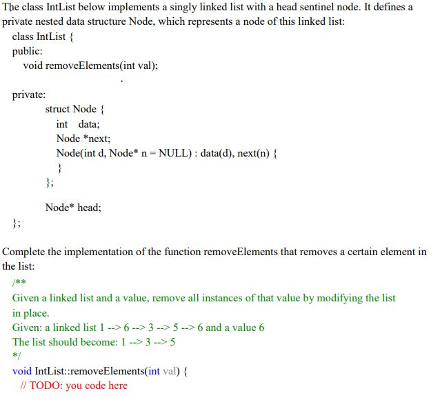 Solved The class IntList below implements a singly linked | Chegg.com