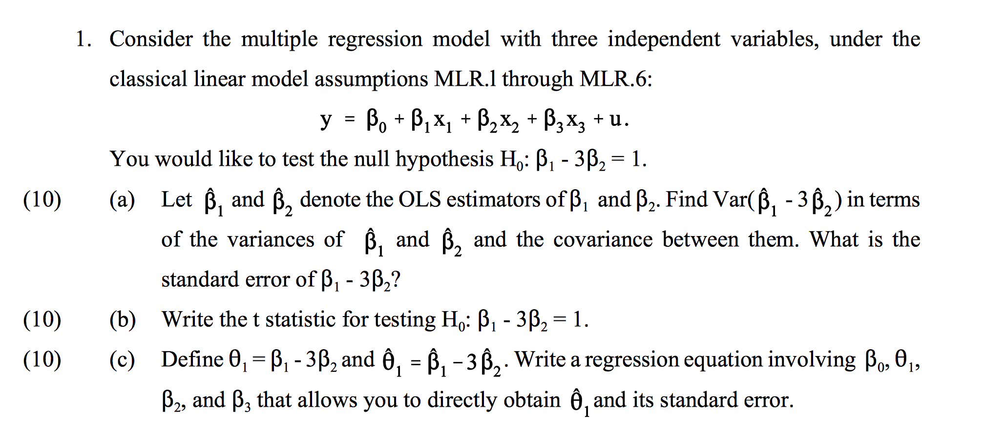 1 Consider The Multiple Regression Model With Three