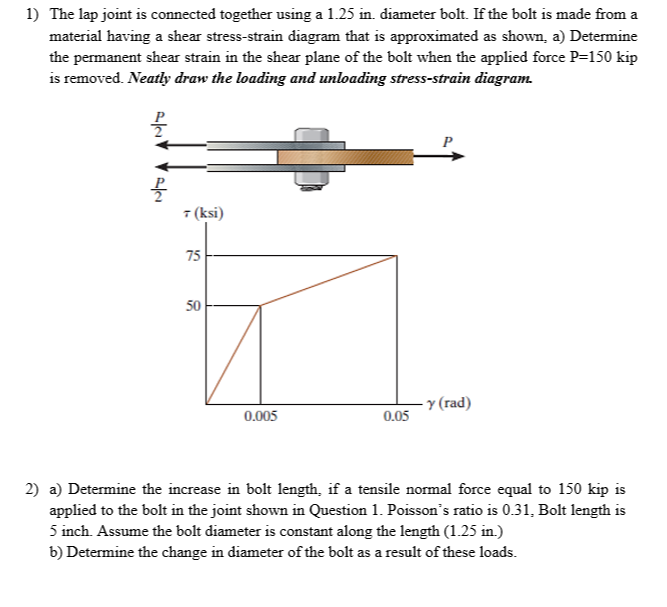 Solved The lap joint is connected together using a 1.25 in. | Chegg.com