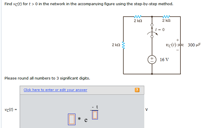 Solved Find vc(t) for t > 0 in the network in the | Chegg.com