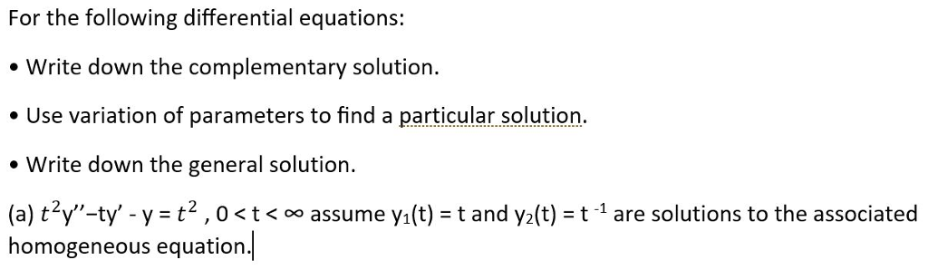 Solved For the following differential equations: . Write | Chegg.com
