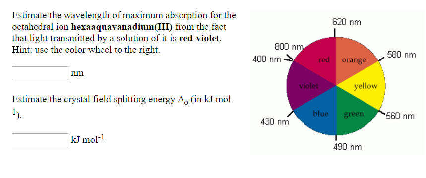 Solved Estimate the wavelength of maximum absorption for the | Chegg.com Solved Estimate the wavelength of maximum absorption for the | Chegg.com