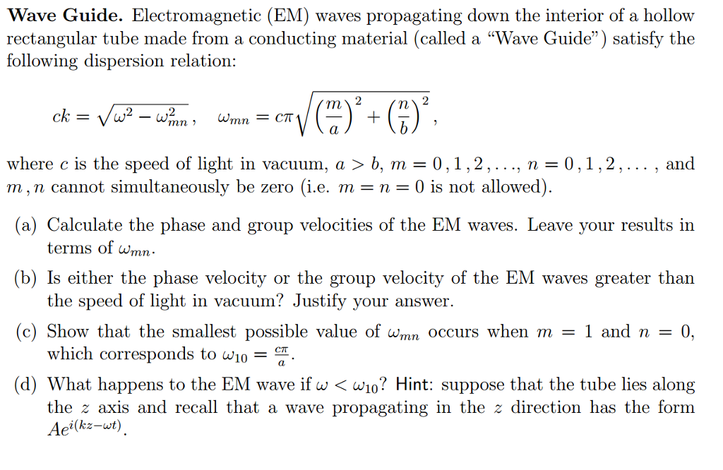 Solved Electromagnetic (EM) waves propagating down the | Chegg.com