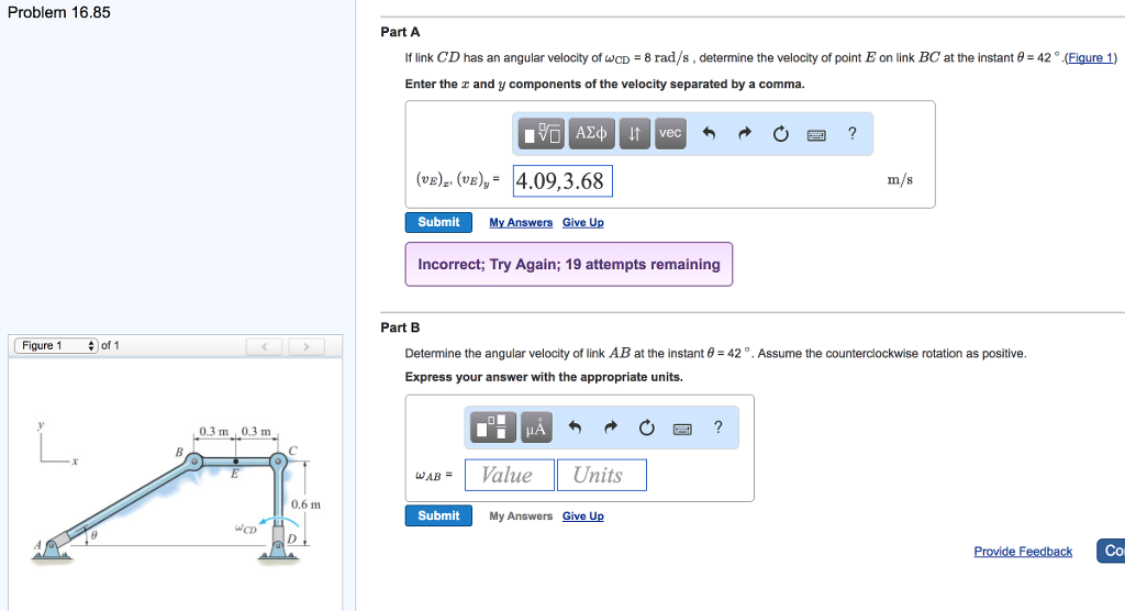 Solved Problem 16.85 Part A if link CD has an angular | Chegg.com