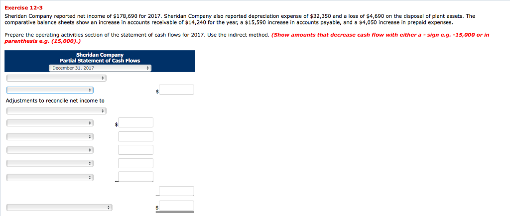 Solved Exercise 12-3 Sheridan Company reported net income of | Chegg.com Solved Exercise 12-3 Sheridan Company reported net income of | Chegg.com
