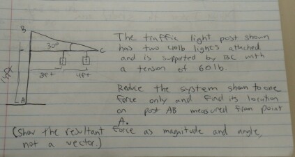 Solved The traffic light post shown has tow 40lb lights | Chegg.com