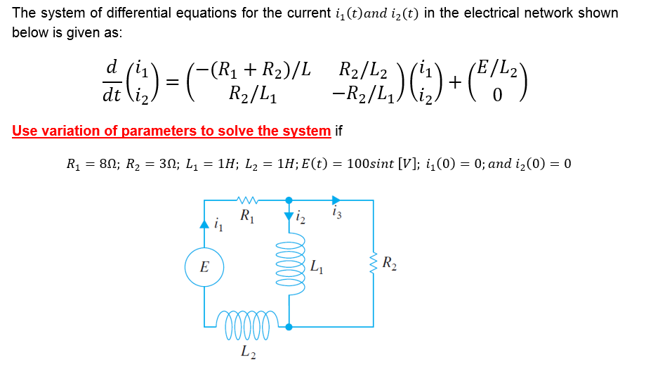 Solved The system of differential equations for the current | Chegg.com
