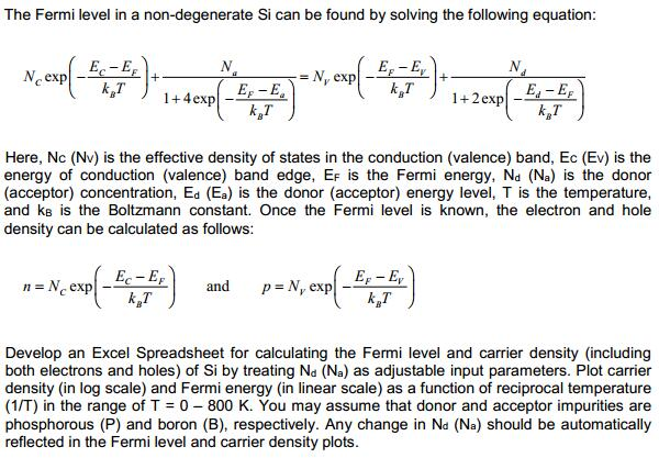 The Fermi level in a non-degenerate Si can be found | Chegg.com