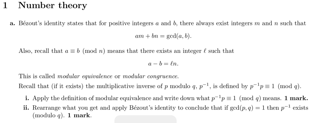 Solved 1 Number theory a. Bézout's identity states that for | Chegg.com